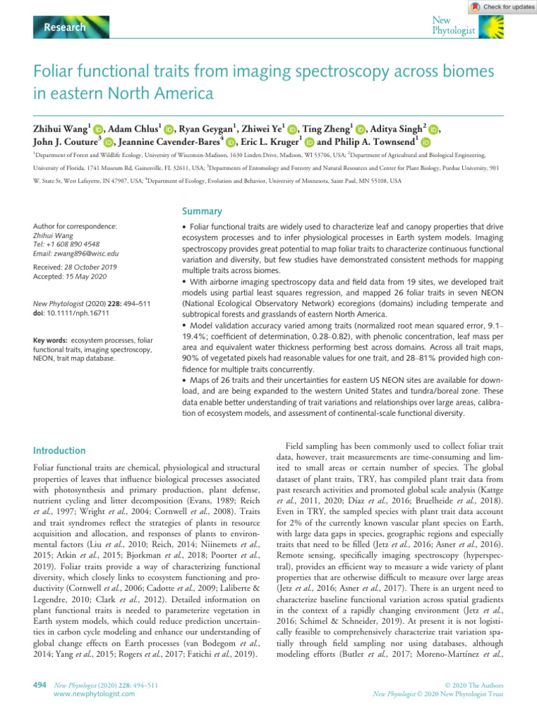 Mapping Foliar Traits in Eastern US | PDF | Plants