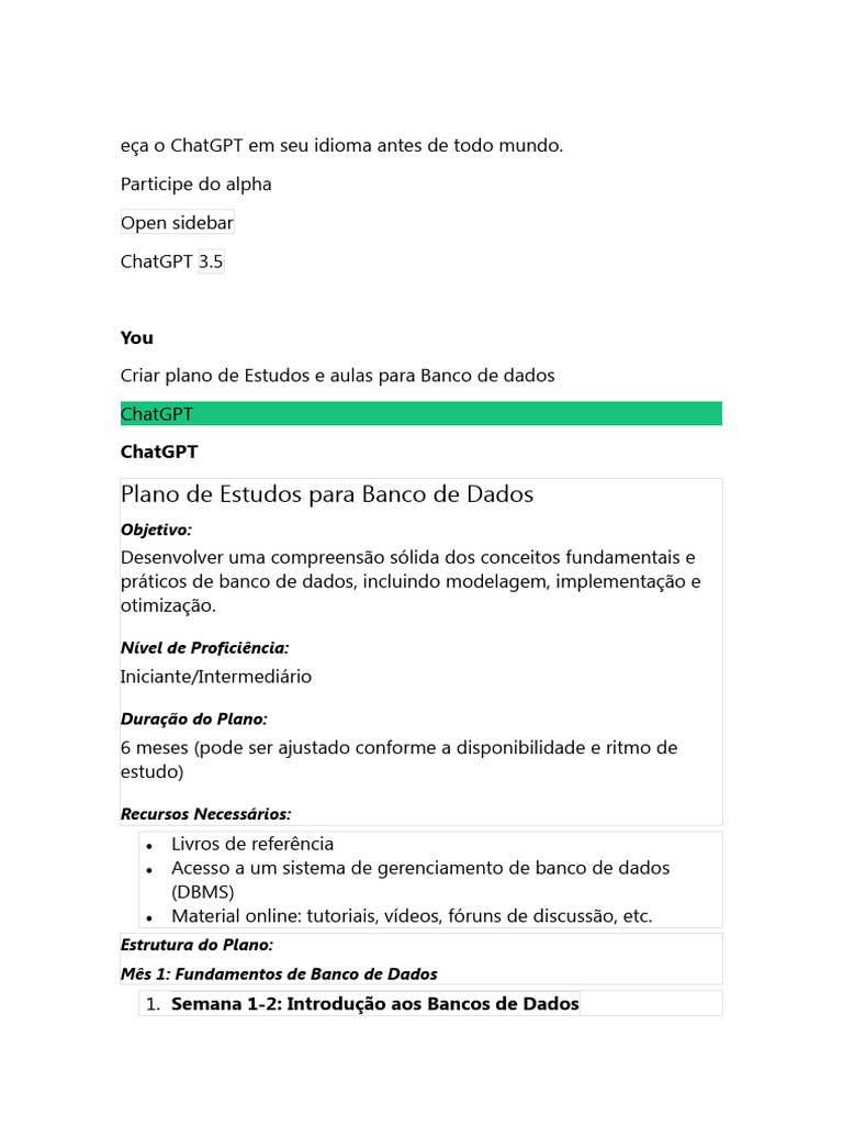 Plano de Estudo e Aulas 2 | PDF | SQL | Bancos de dados