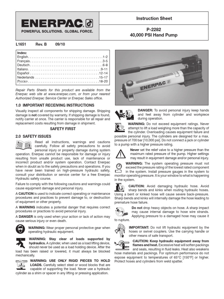 Enerpac Hydraulic Pump Operation Guide | PDF | Pump | Valve