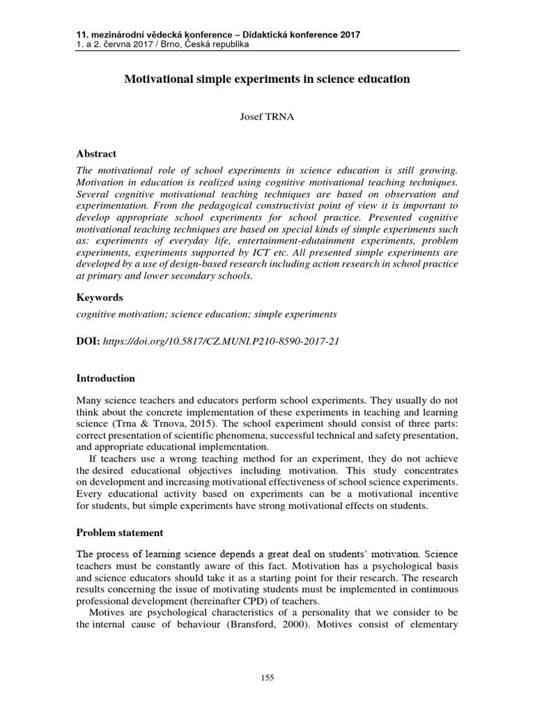Paper. Motivational Simple Experiments in Science Education | PDF | Motivational | Motivation