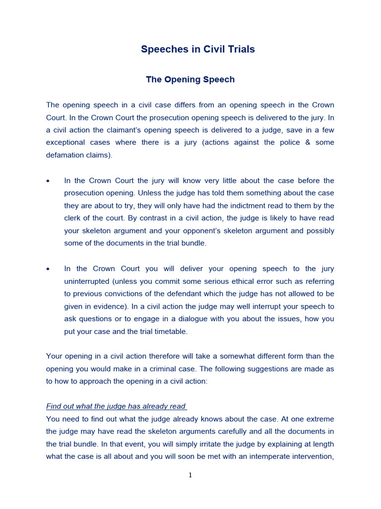 Unit18 Speeches in Civil Trials | PDF | Judgment (Law) | Lawsuit