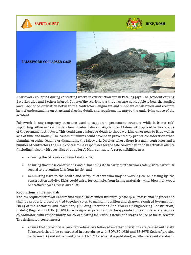 Falsework Collapse Safety Guidelines | PDF | Occupational Safety And ...