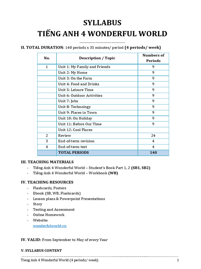 Syllabus Wonderful World 4 - 4 Periods - FINAL | PDF | Vocabulary ...