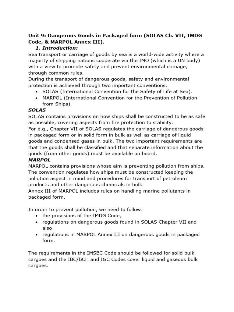 Unit 9 Dangerous Goods in Packaged Form | PDF | Dangerous Goods | Hazards