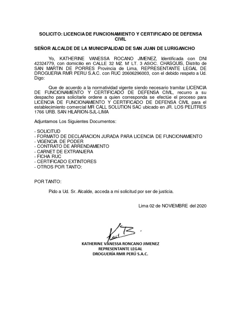 Solicitud Licencia de Funcionamiento | PDF