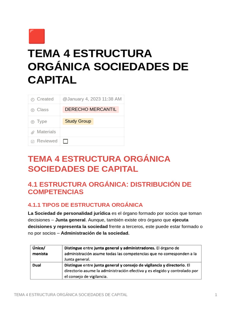 Tema 4 Estructura Orgnica Sociedades de Capital | PDF | Junta Directiva | Business