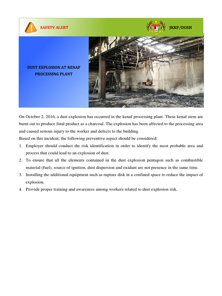 Dust Explosion at Kenaf Processing Plant | PDF
