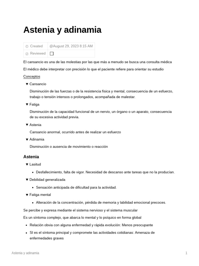 10 Astenia y Adinamia | PDF | Debilidad | Síndrome de fatiga crónica