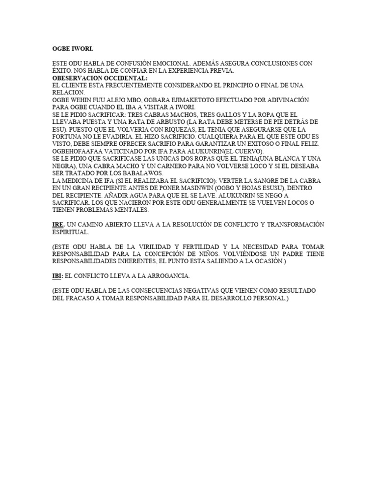 Ogbe Iwori | PDF | Cocina, comidas y vino | Salud y bienestar