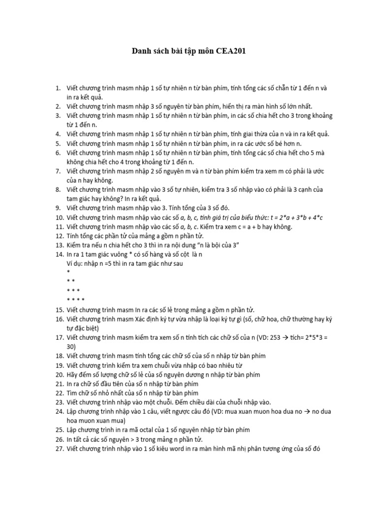 Bai Tap CEA201 ASSEMBLY | PDF