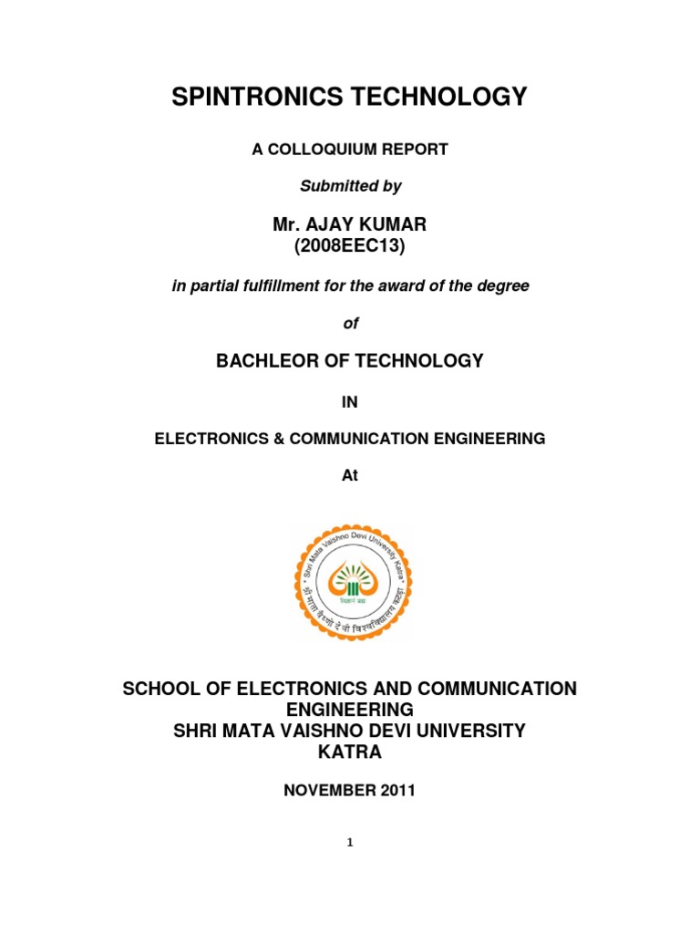 Spintronics - Report by Ajay Kumar | PDF | Field Effect Transistor | Spin (Physics)