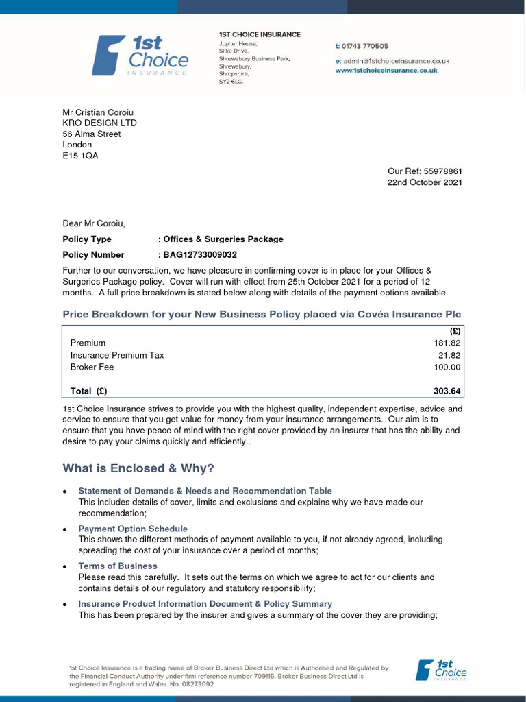 (1281985908) 1st Choice Insurance New Business Letter | PDF | Insurance ...