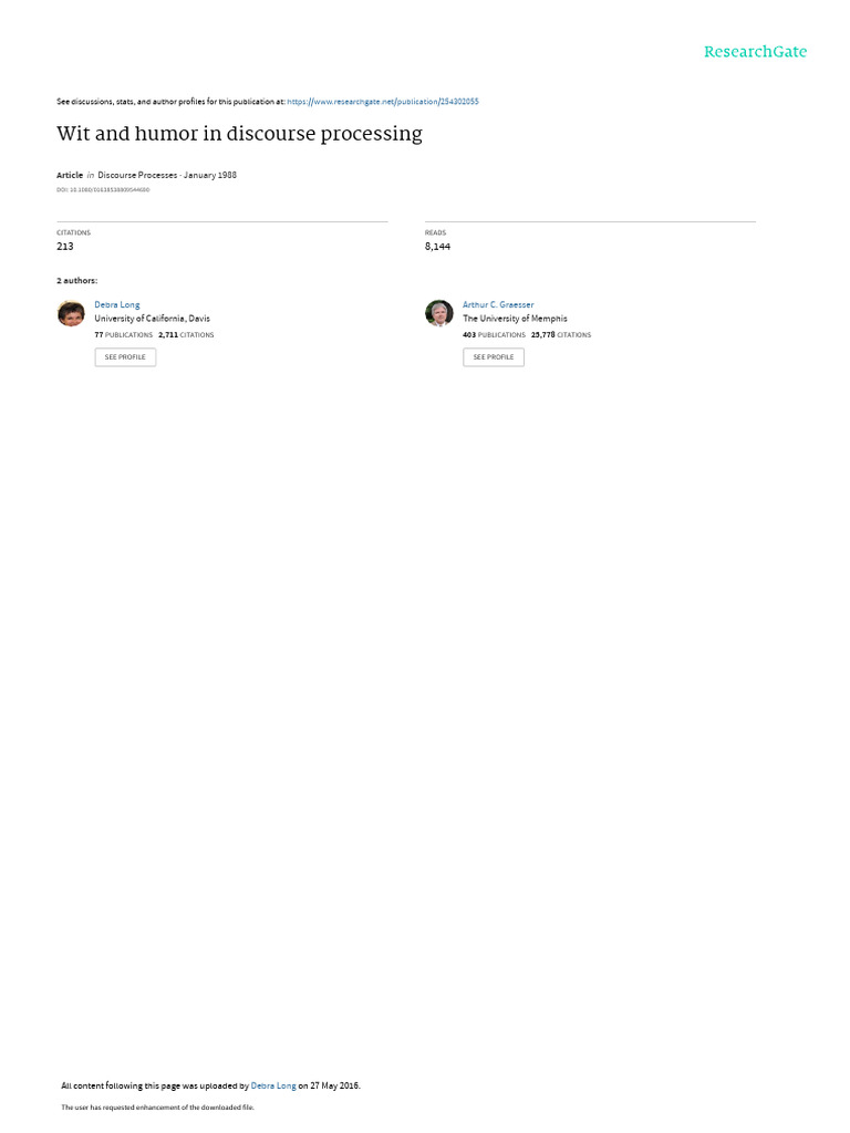 Wit and Humor in Discourse Processing | PDF | Jokes | Irony