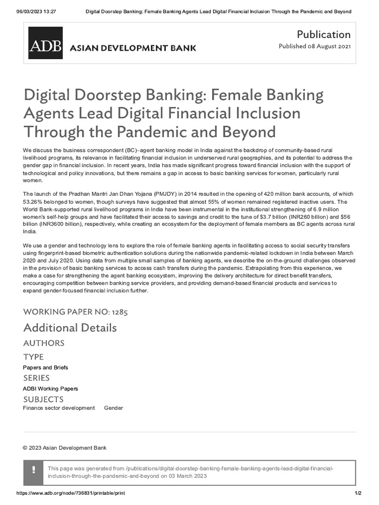 Digital Doorstep Banking - Female Bankin.. | PDF