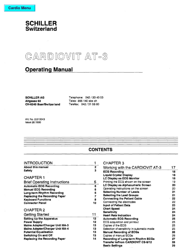Schiller At-3 ECG - User Manual | PDF | Electrocardiography | Electricity