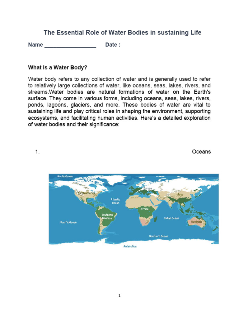 Different Water Bodies | PDF | Oceans | Sea