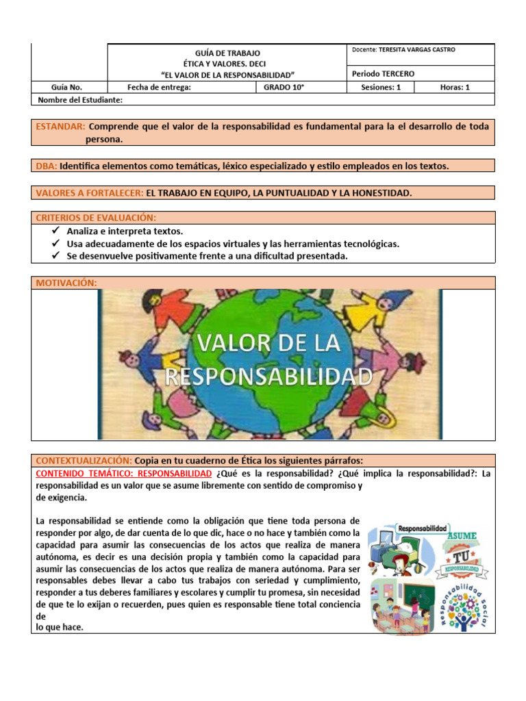 GUÍA ÉTICA Y VALORES No. 5. GUÍA DE TRABAJO CON ESTUDIANTES DE SEXTO ...
