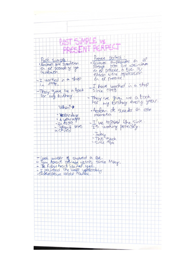 Past Simple Vs Present Perfect Apuntes | PDF