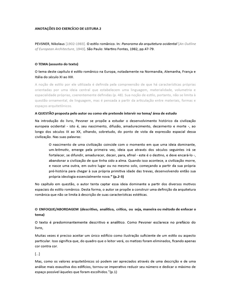 Correção - Análise de Texto Pevsner e Sauerlander | PDF