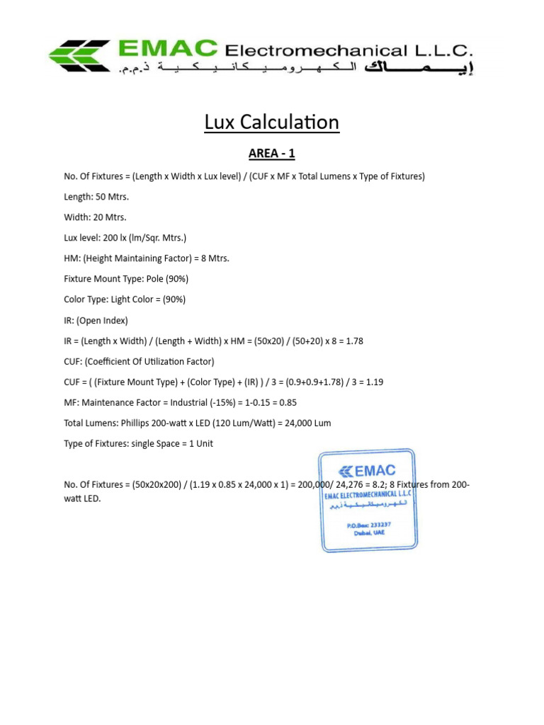 Lux Calculation | PDF