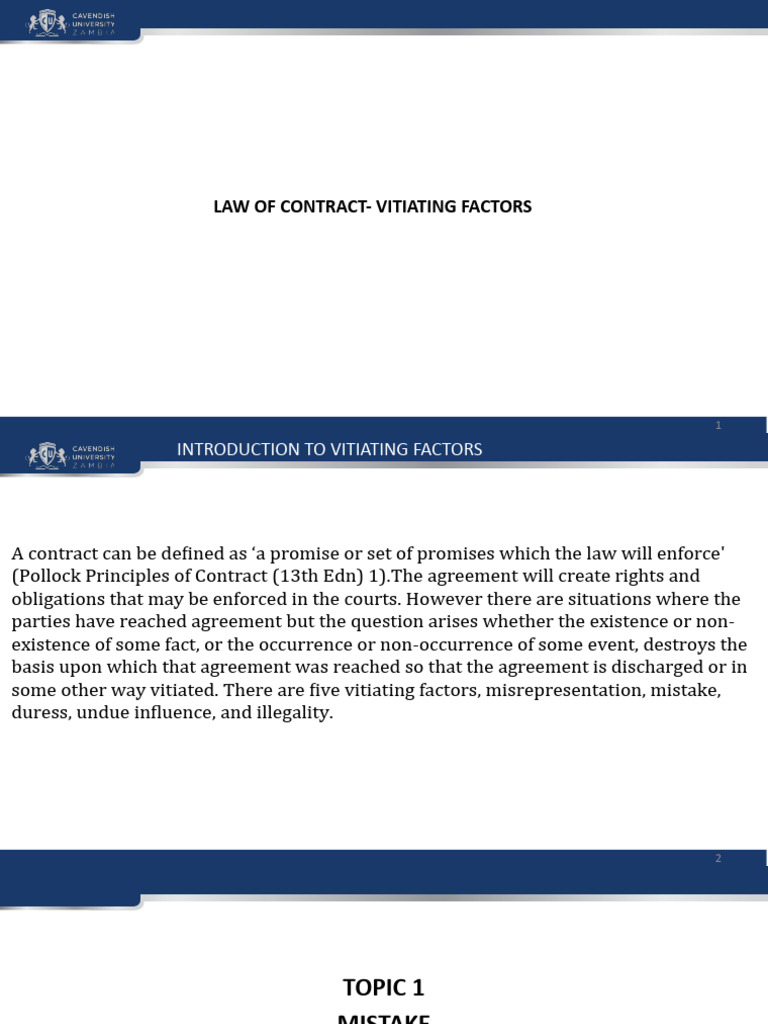 Contract - Vitiating Factors Slides | PDF | Misrepresentation | Damages