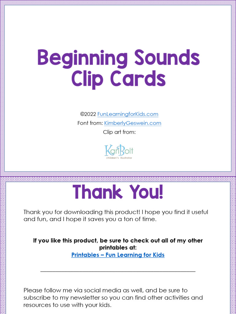 Beginning Sounds - Clip Cards | PDF | Letter Case | Information Technology