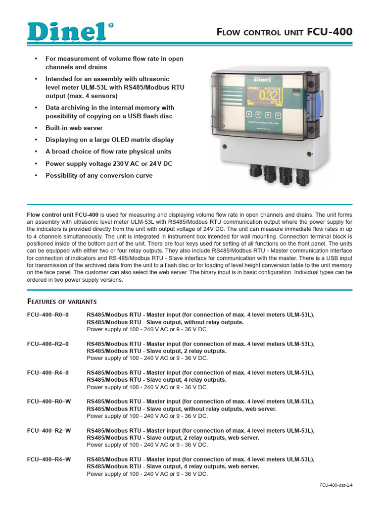 Ficha Tecnica FCU 400 Ing | PDF | Power Supply | Flow Measurement