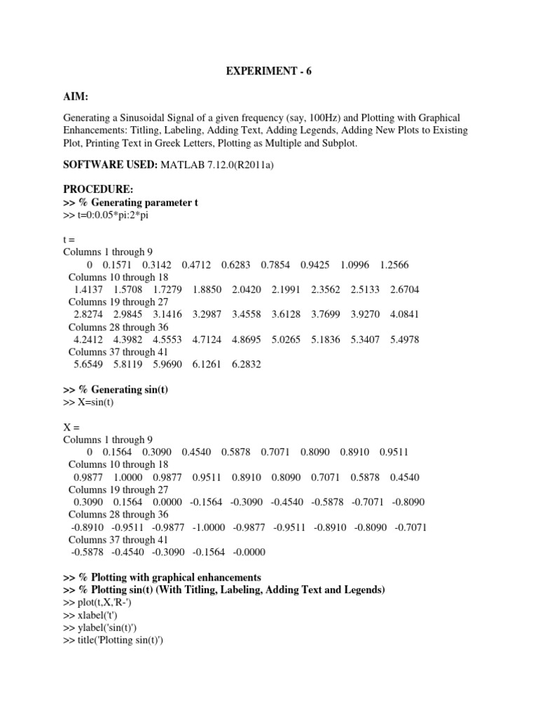 MATLAB Sinusoidal Plotting Guide | PDF | Cartesian Coordinate System ...