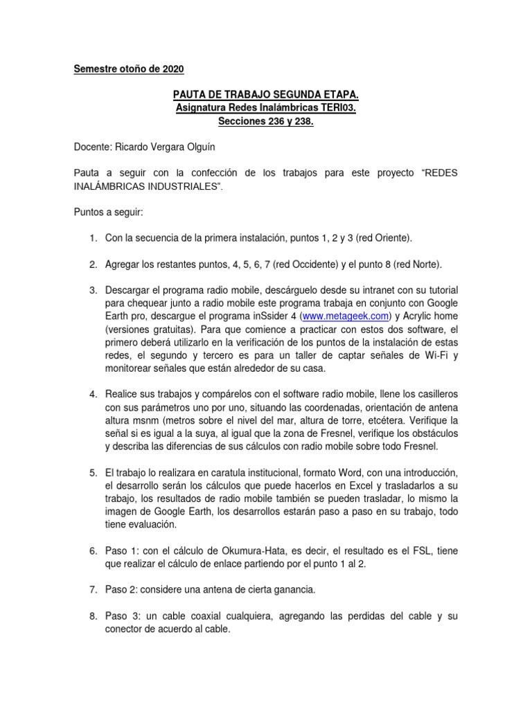 Pauta de Trabajo Redes Inalambricas | PDF
