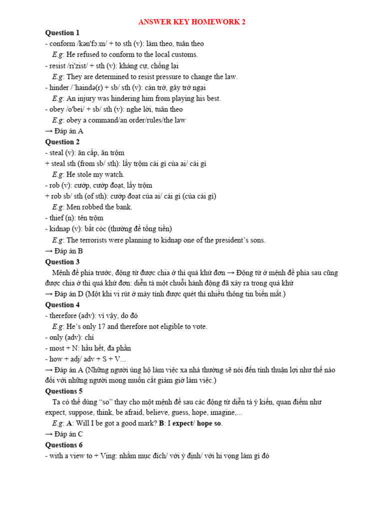 Answer Key Homework 2 | PDF