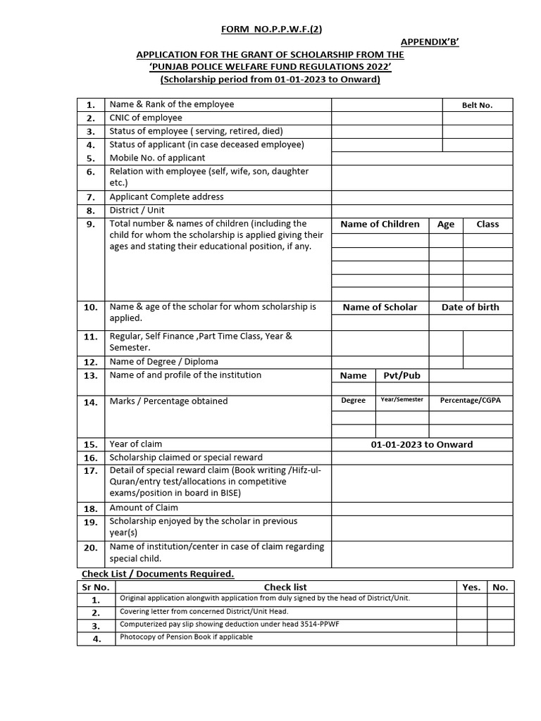 Scholar Ship Form 2023 | PDF