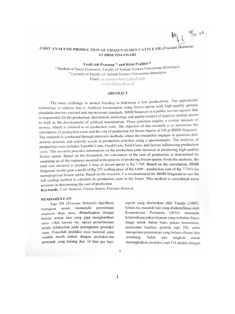 Jurnal - Ferdi Adi Pratama - 195050100111049 | PDF | Cost | Reproduction