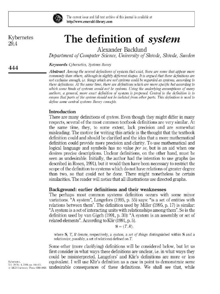 The Definition of System (DesBlok) | PDF | System | Definition
