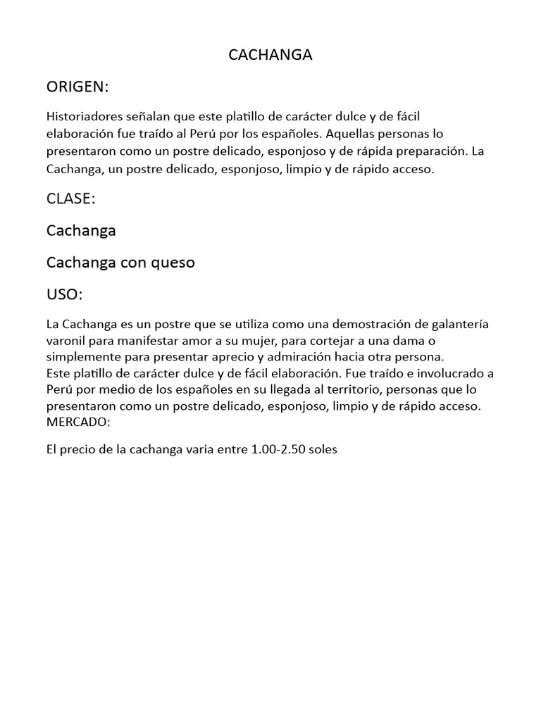 Receta de Cachanga Peruana con Queso | PDF | Postres | Queso