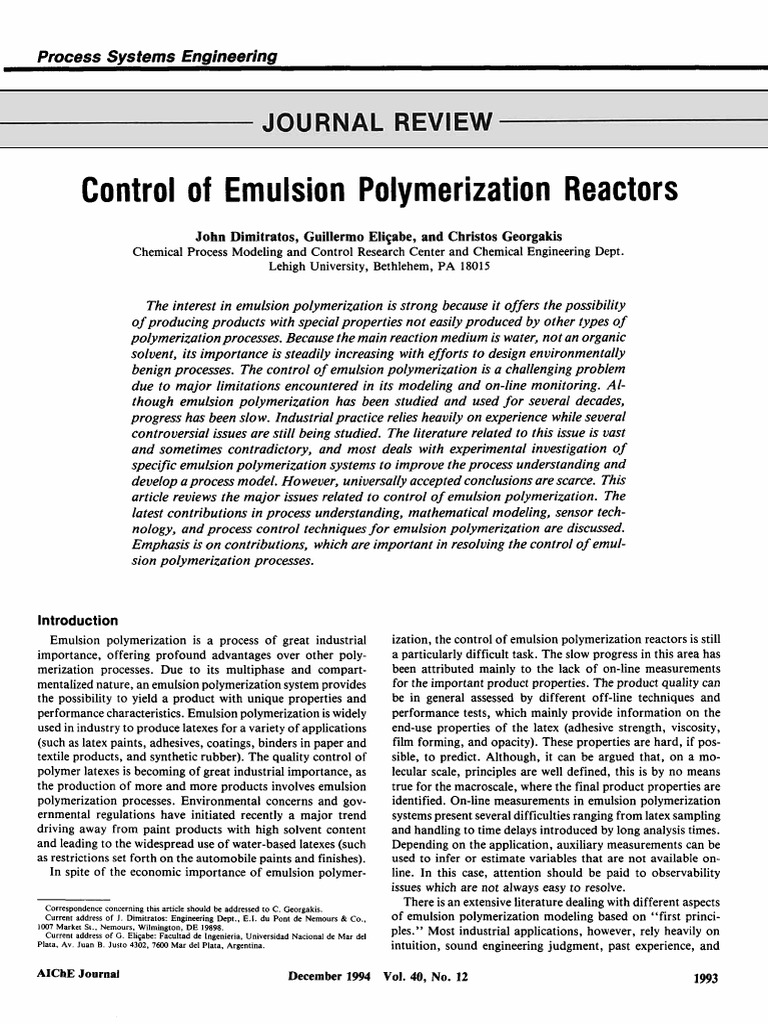 Control of Emulsion Polymerization Reactors | PDF