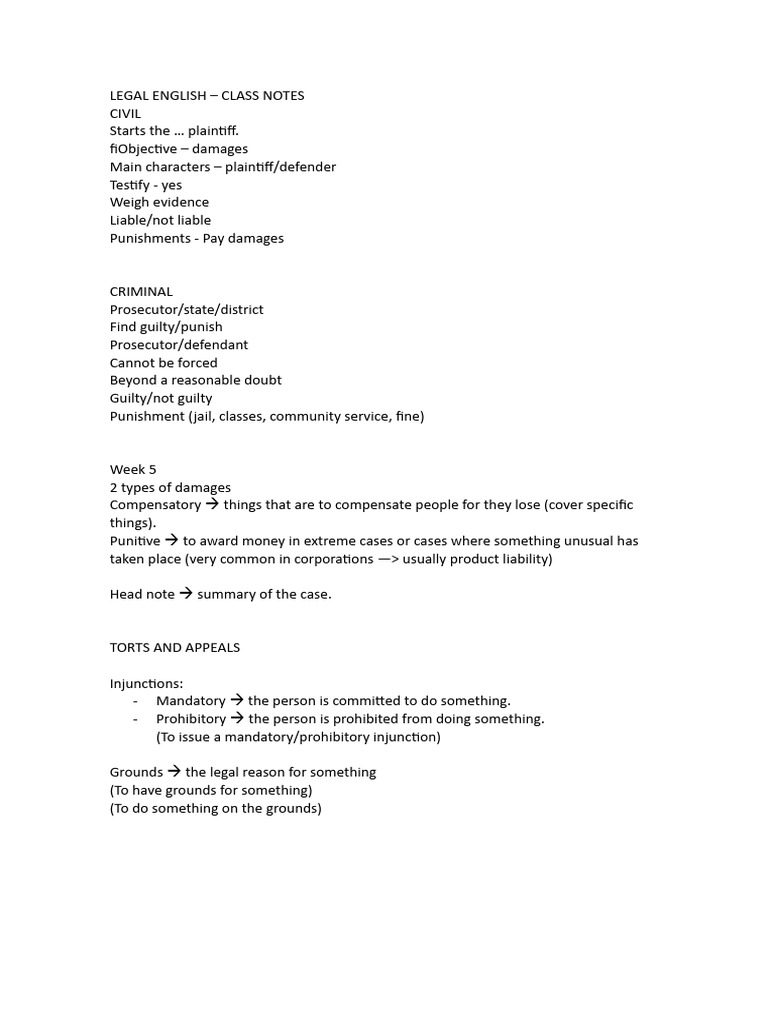 Class Notes | PDF | Mens Rea | Damages