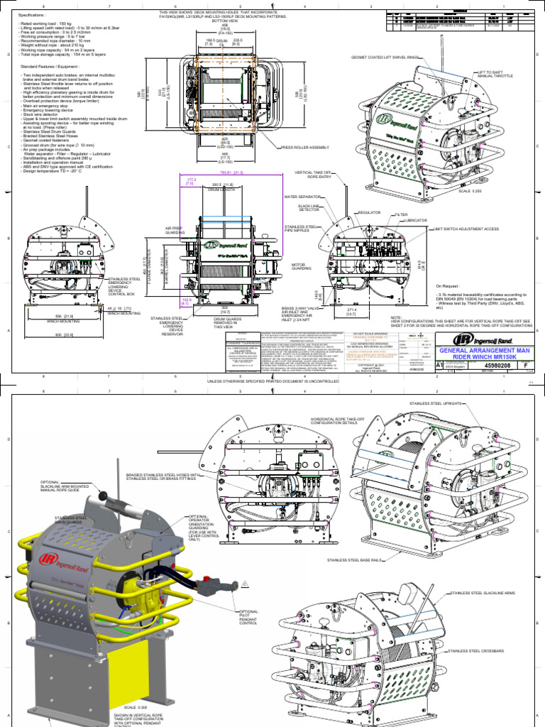 Industrial Winch Design Blueprint | PDF | Rope | Wire