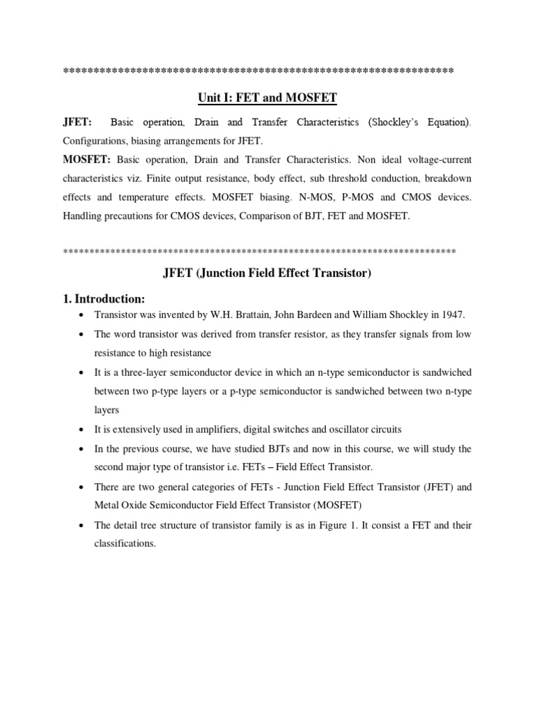 Unit I - FET | Download Free PDF | Field Effect Transistor | Transistor