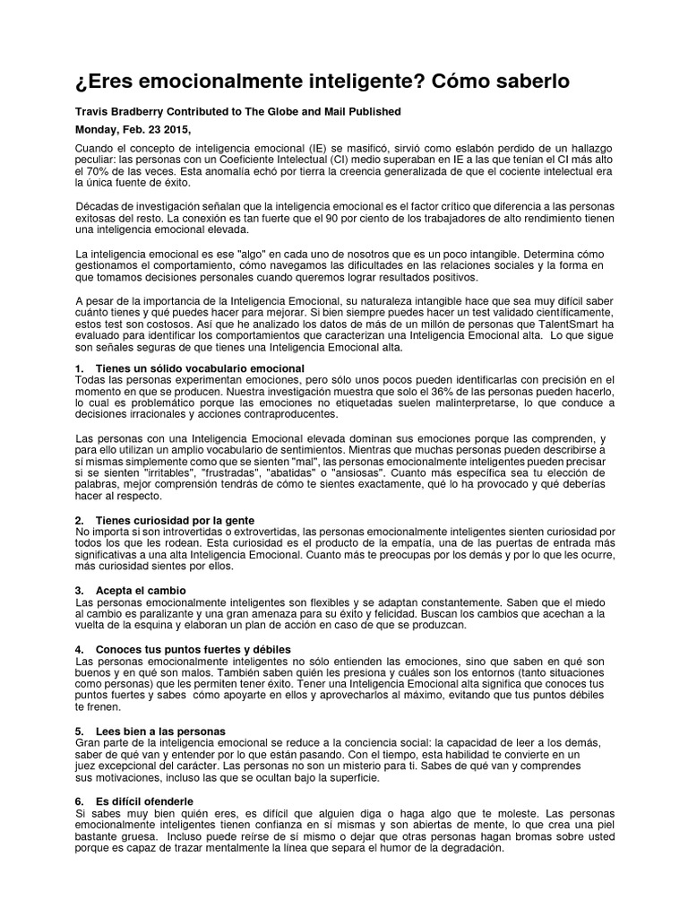 ¿Eres Emocinalmente Inteligente | PDF