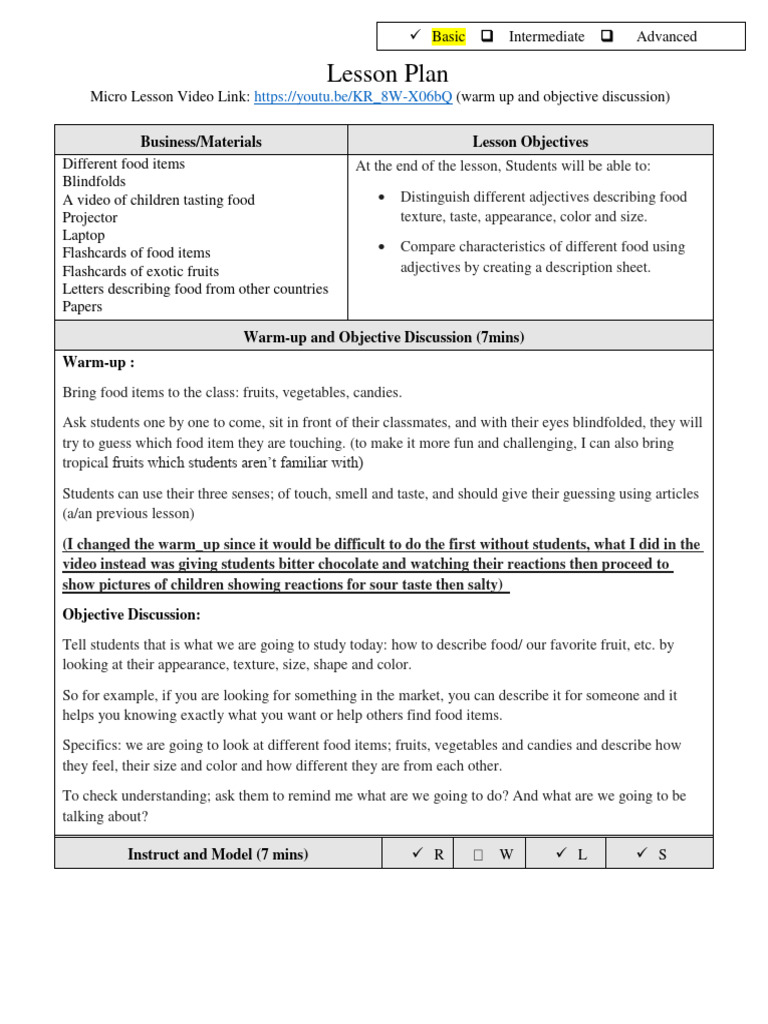 Capstone 1 Lesson Plan Nourhene | PDF | Taste | Cognitive Science