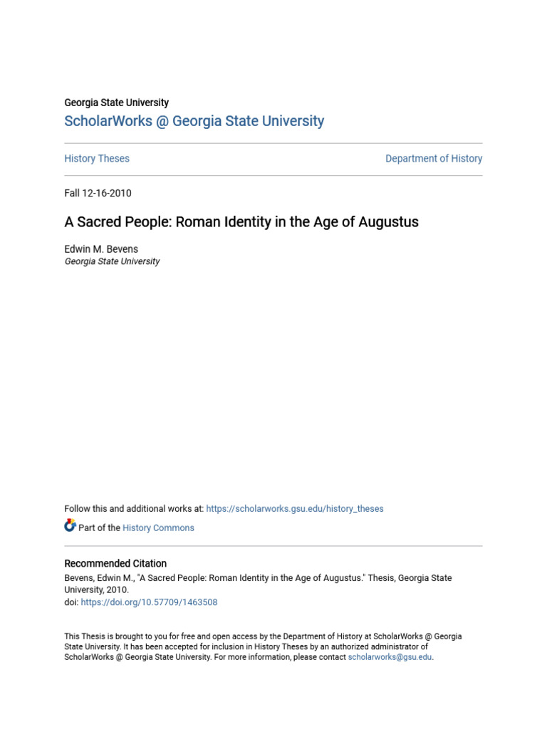 A Sacred People - Roman Identity in The Age of Augustus | PDF | Roman ...