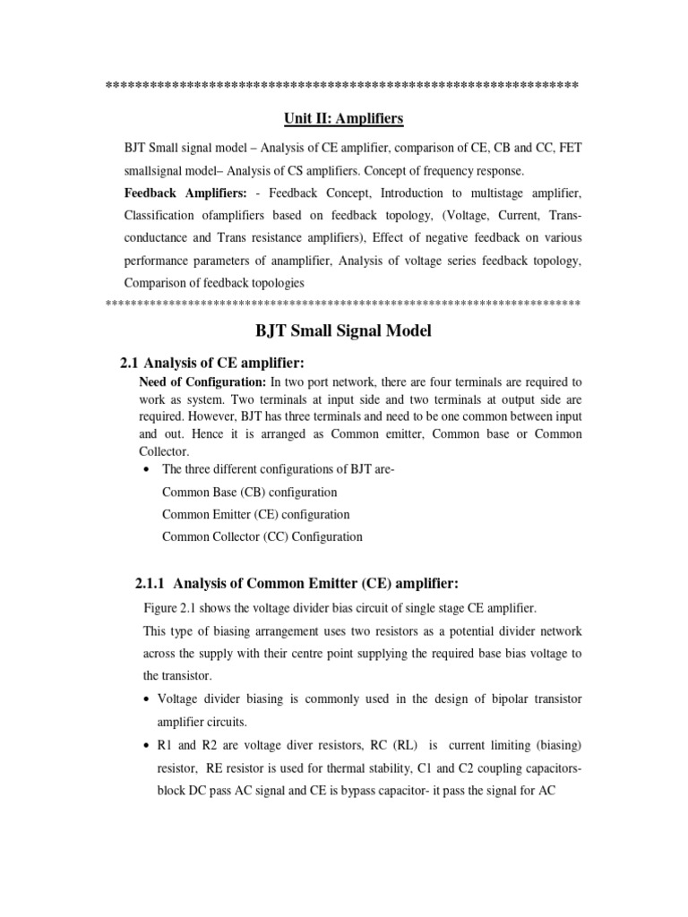 Unit II - BJT FET Small Signal Analysis and Frequency Response | PDF | Amplifier | Field Effect ...