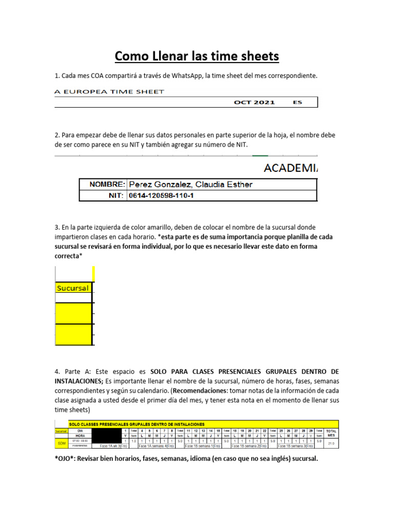 Manual. Como Llenar La Time Sheet 2021 | PDF | Finanzas y dinero