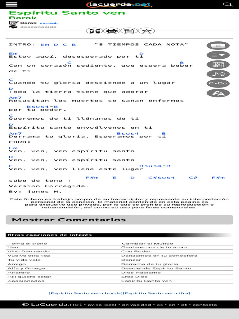 ESPIRITU SANTO VEN, Barak Acordes | PDF