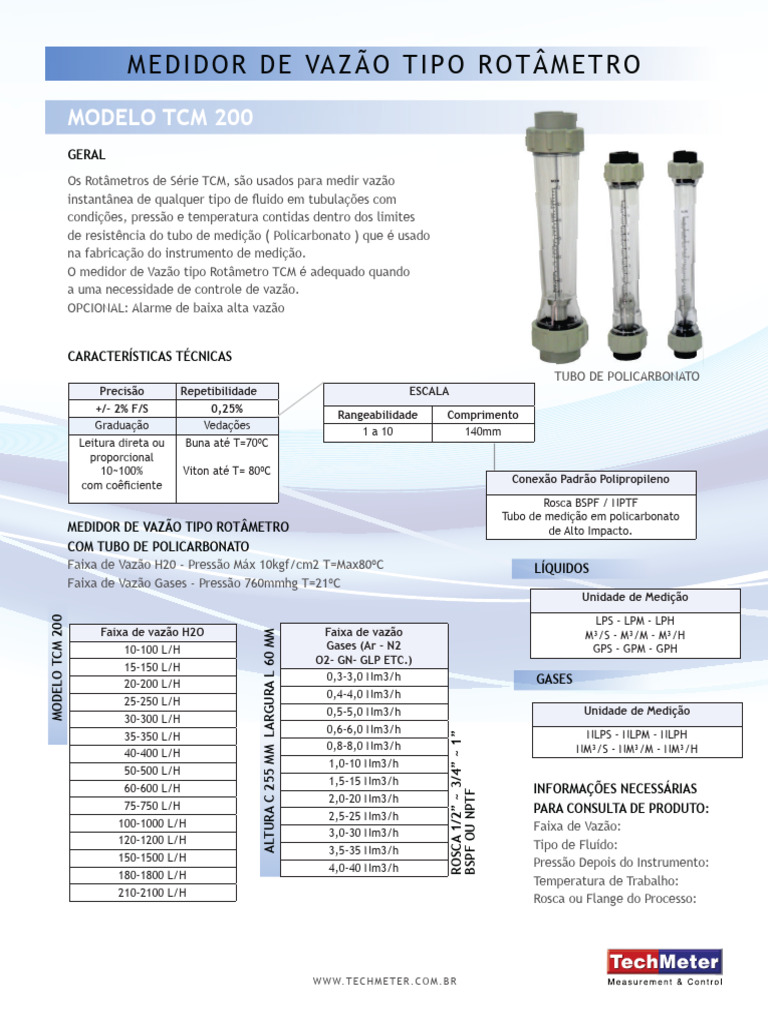 TECHMETER Rotametro | PDF | Descarga (hidrologia) | Pressão
