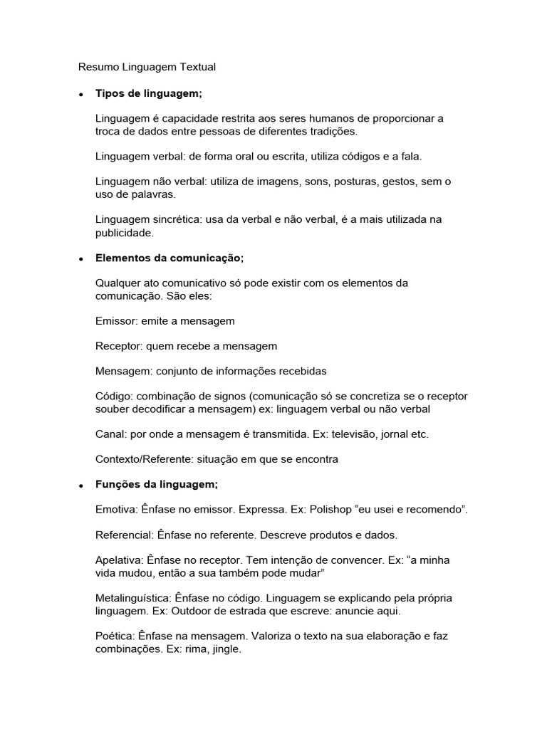 Resumo Linguagem Textual P1 | PDF | Comunicação | Comunicação humana