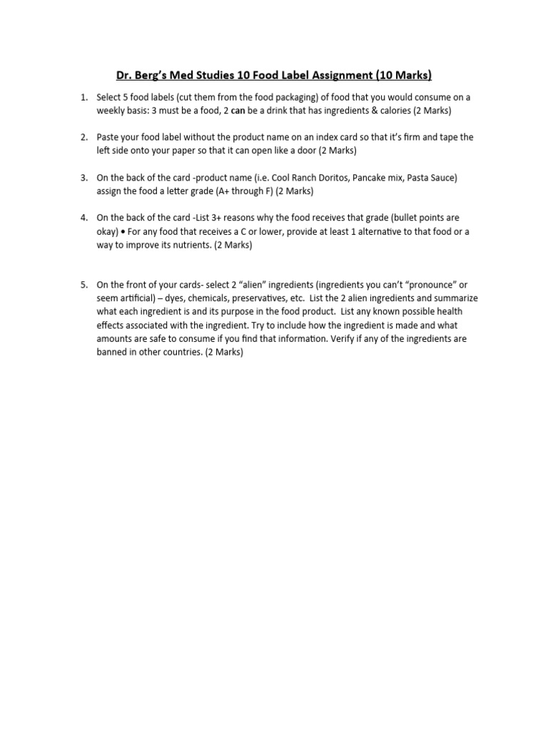 Food Label Assignment | PDF