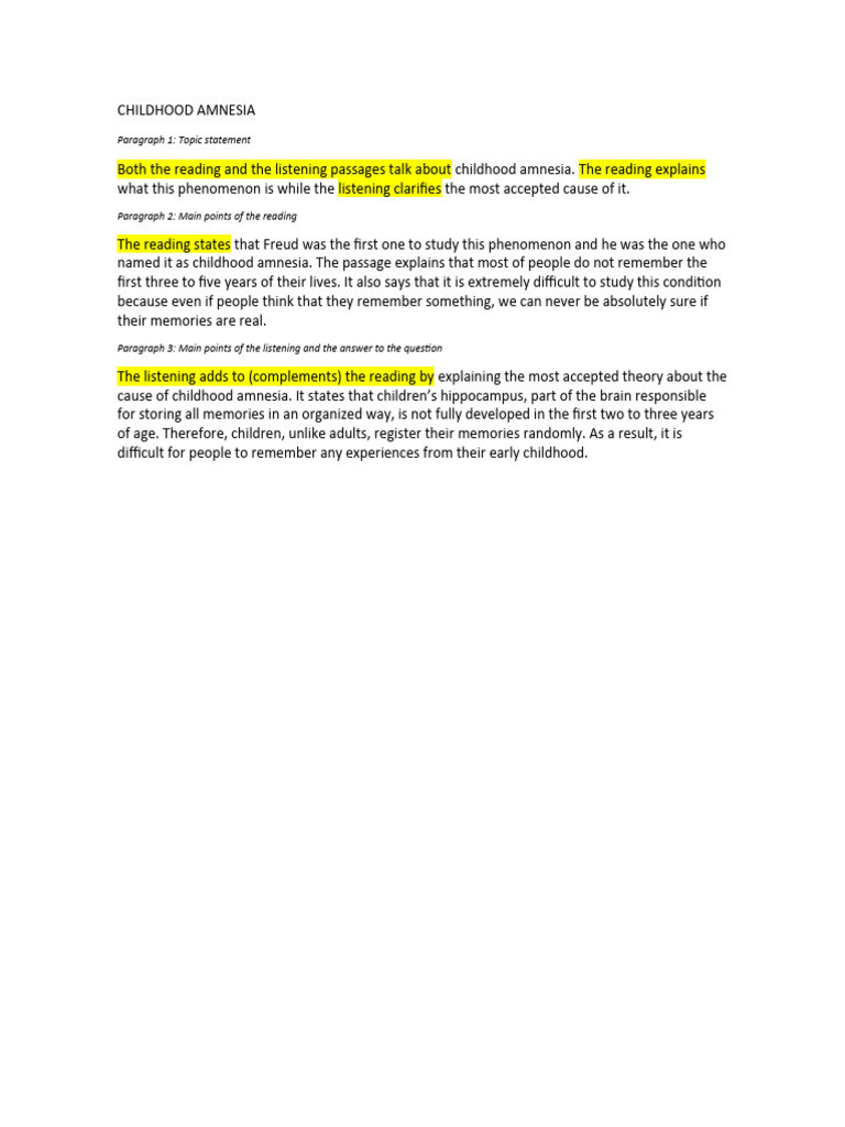 Childhood Amnesia | PDF