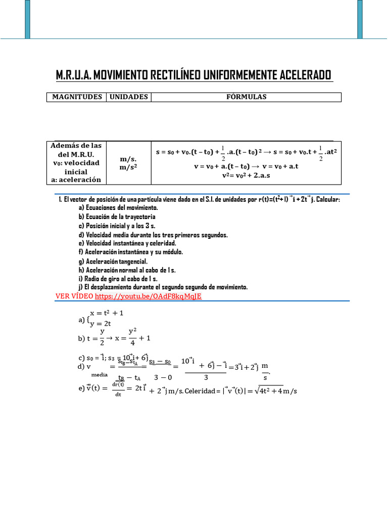 Movimiento Rectilineo Uniformemente Acelerado - Mrua 1 | PDF | Aceleración | Velocidad