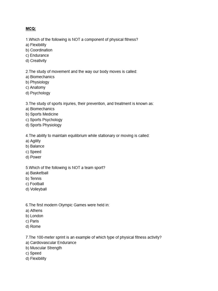 Objective Type Questions | PDF | Skeletal Muscle | Physical Fitness